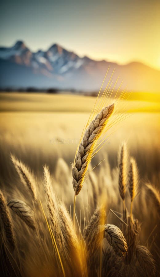 Beautiful Wheat Fields Close Up in the Sunset Stock Illustration ...