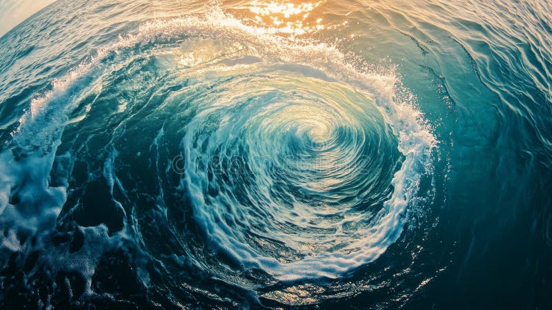 A Beautiful Whirlpool Formation in Deep Blue Ocean Water. the Sunlight ...