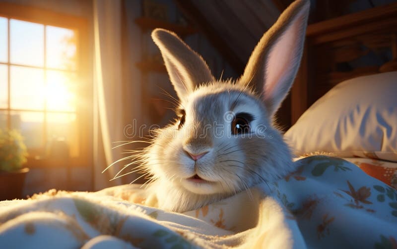A Beautiful White Bunny with Brown Eyes Hopping Gracefully, Generative ...