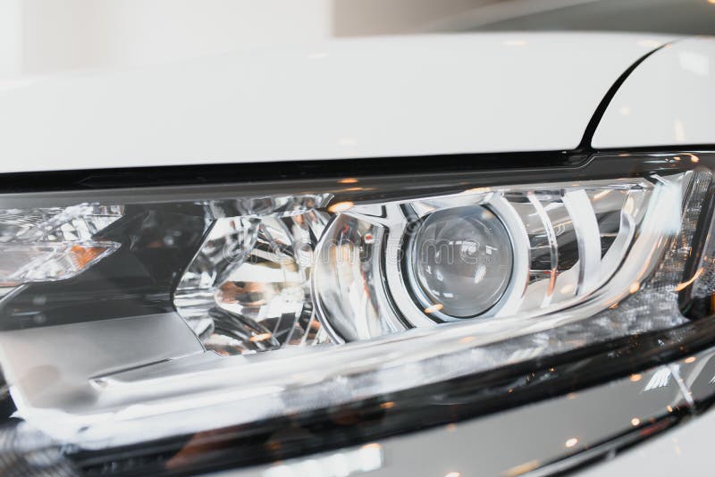 Beautiful White Car Headlights. Modern Car Headlights Stock Photo ...