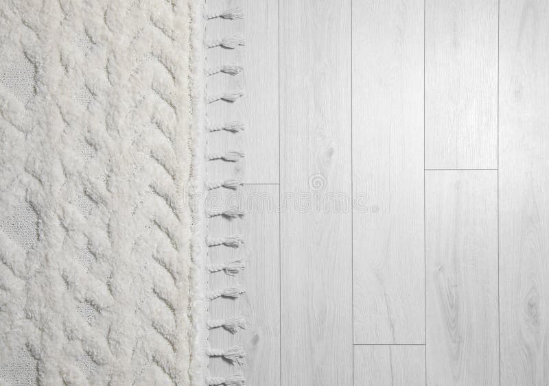 Beautiful White Carpet with Pattern on Floor, Top View. Space for Text ...