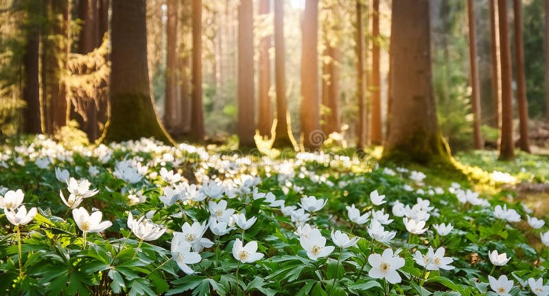 Beautiful White Flowers in the Forest. Stock Illustration ...