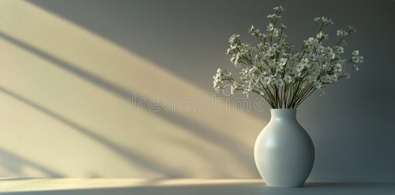 Beautiful White Flowers in a Simple Vase Casting Soft Shadows on a Wall ...