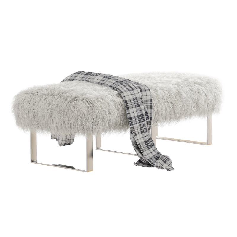 Beautiful White Fluffy Bench Made of Wool on an Isolated Background. 3D Rendering Stock ...
