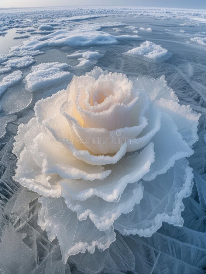 Beautiful White Frozen Rose Made of Ice Stock Illustration ...