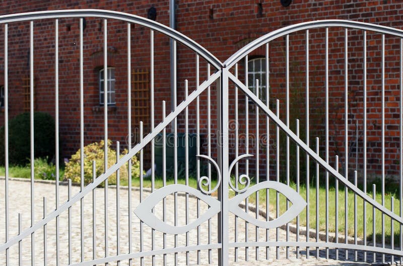 Beautiful White Gate of a Brick Building Stock Image - Image of ...