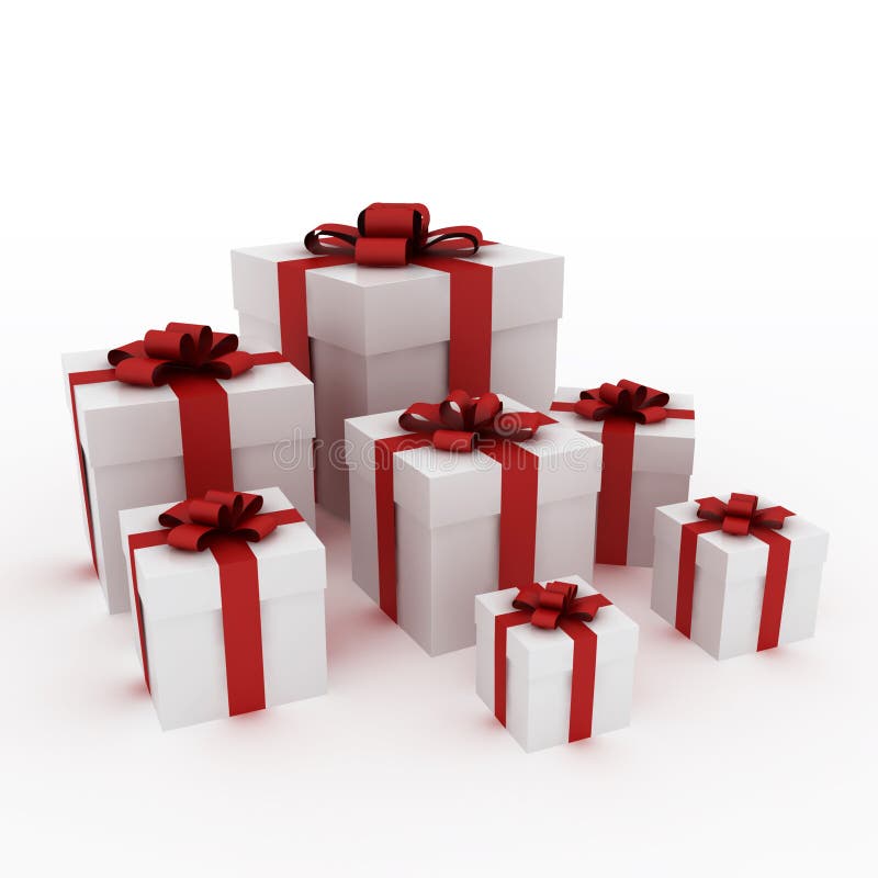 Beautiful White Gift Boxes with Red Ribbon Stock Illustration ...