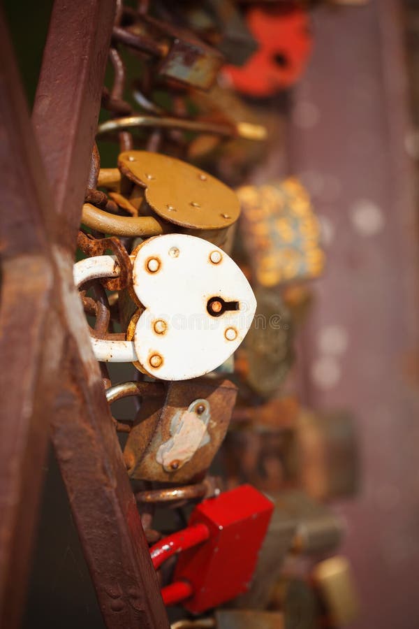 Beautiful White Heart-shaped Padlock Locked on Stock Image - Image of ...