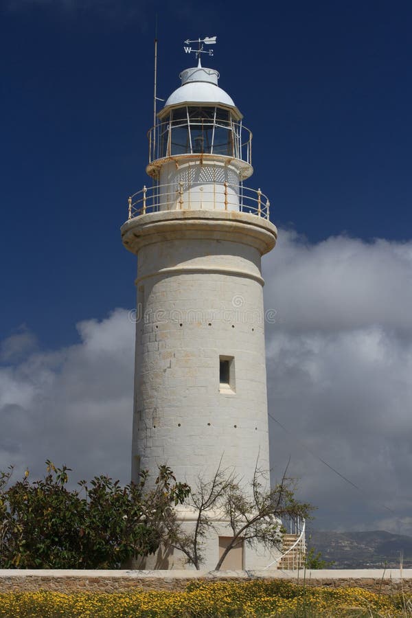 Beautiful White Lighthouse in Paphos, Cyprus Close-up Stock Image ...