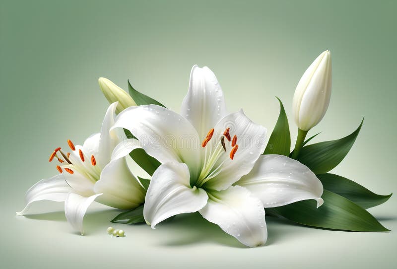 Beautiful White Lilies Flowers, Clean Empty Space for Text Stock Image ...