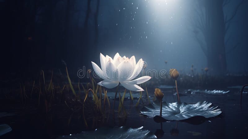Beautiful White Lotus on the Surface of Pond Generative AI Stock ...