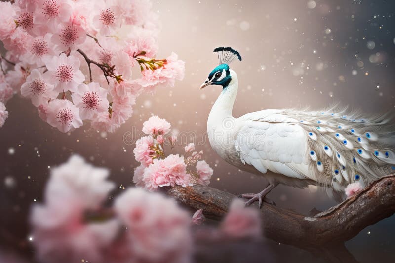 Beautiful White Peacock in Beautiful Spring from Generative Ai Stock ...