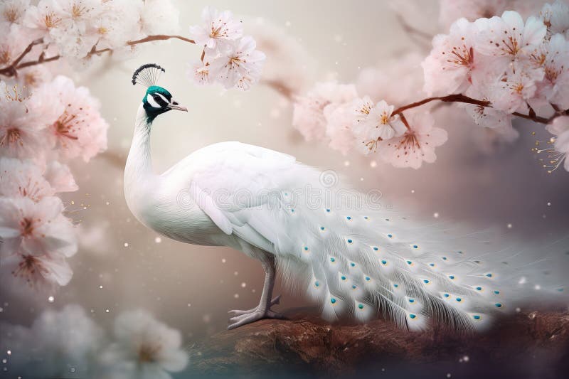 Beautiful White Peacock in Beautiful Spring from Generative Ai Stock ...