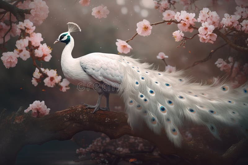 Beautiful White Peacock in Beautiful Spring from Generative Ai Stock ...