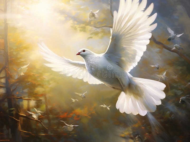 A Beautiful White Pigeon with Wings in the Forest Stock Illustration ...