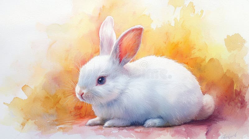 Beautiful White Rabbit Sitting Gracefully with Its Soft Fur and Alert ...