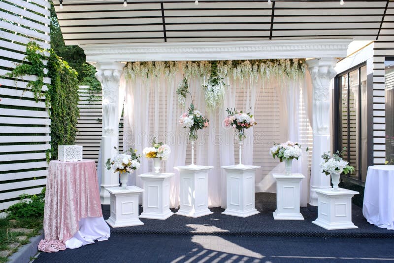 A Beautiful White Rectangular Wedding Arch Stock Image - Image of ...