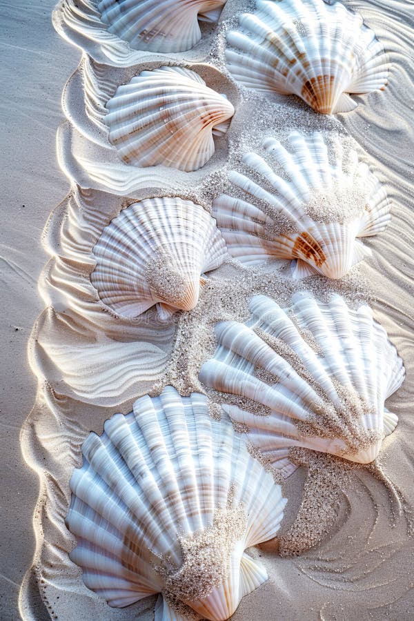 Beautiful White Seashells on the Beach Stock Illustration ...