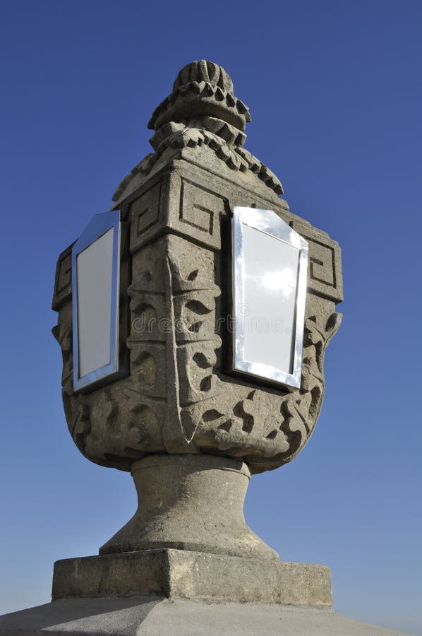Beautiful Big Stone Lantern in Line on Blue Sky Background Stock Photo ...