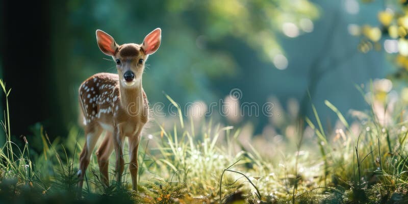 A Beautiful White-tailed Deer Fawn Standing in a Meadow Stock ...