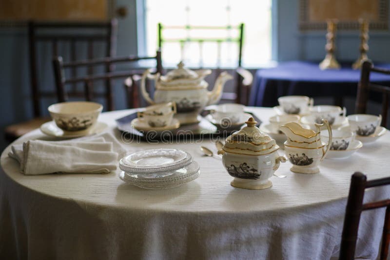 Beautiful Tea Service on Table Stock Photo - Image of isolated ...