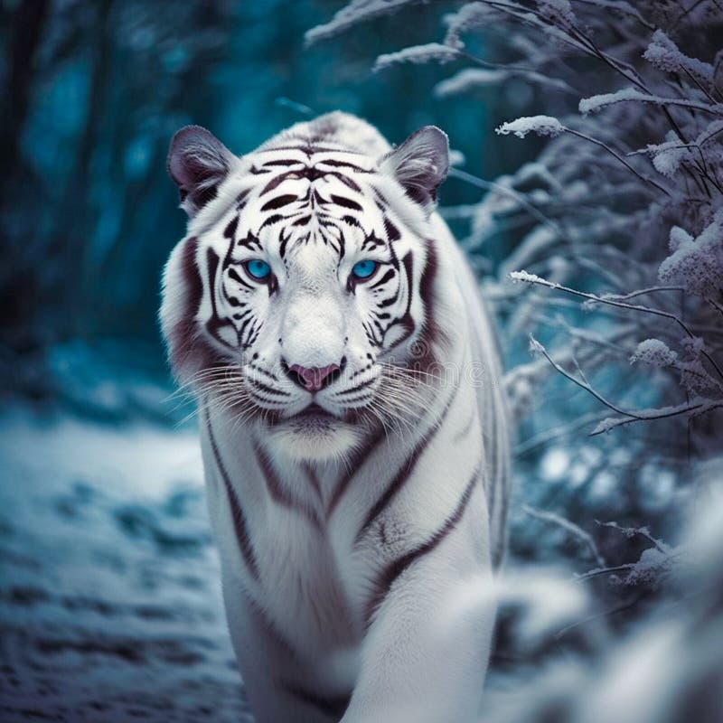 Beautiful White Tiger Roaming in Snow Jungle Havin, Stock Illustration ...