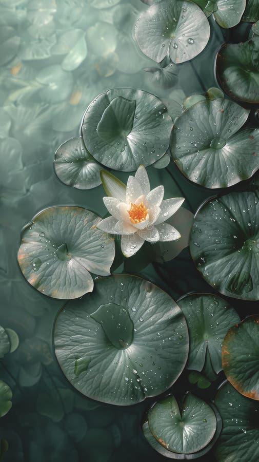 Beautiful White Water Lily or Lotus Flower in Pond, Top View. Stock ...