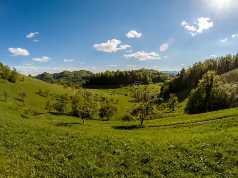 Beautiful Wide Angle Landscape Green Valley Stock Photo - Image of ...