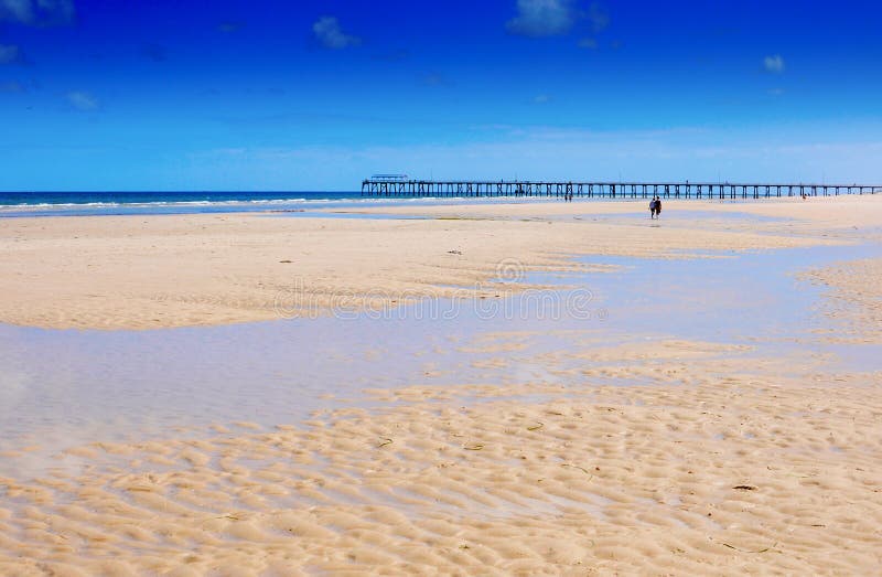 Beautiful Wide Open Sandy Beach Over Looking Jetty Pier Stock Photo ...