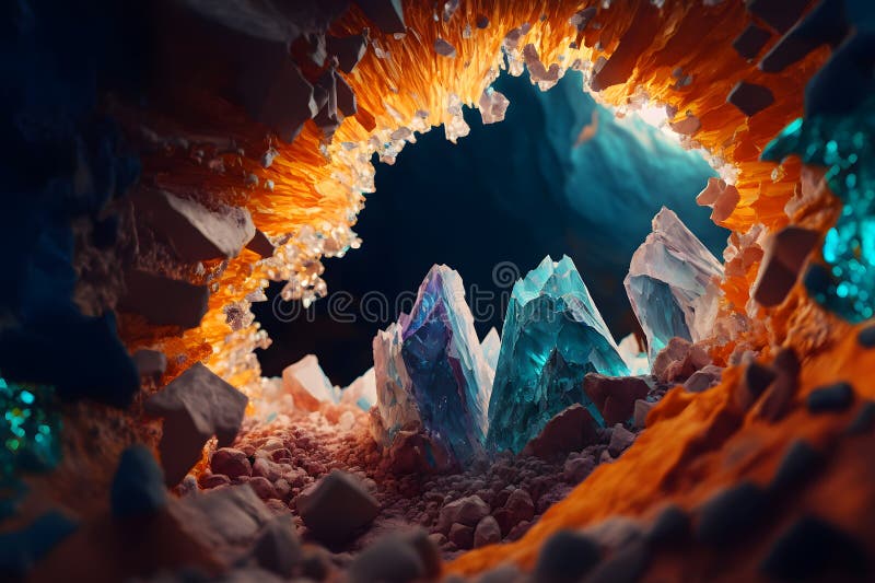 Beautiful Wild Crystal Stalactites and Stalagmites in Cave. Neural ...