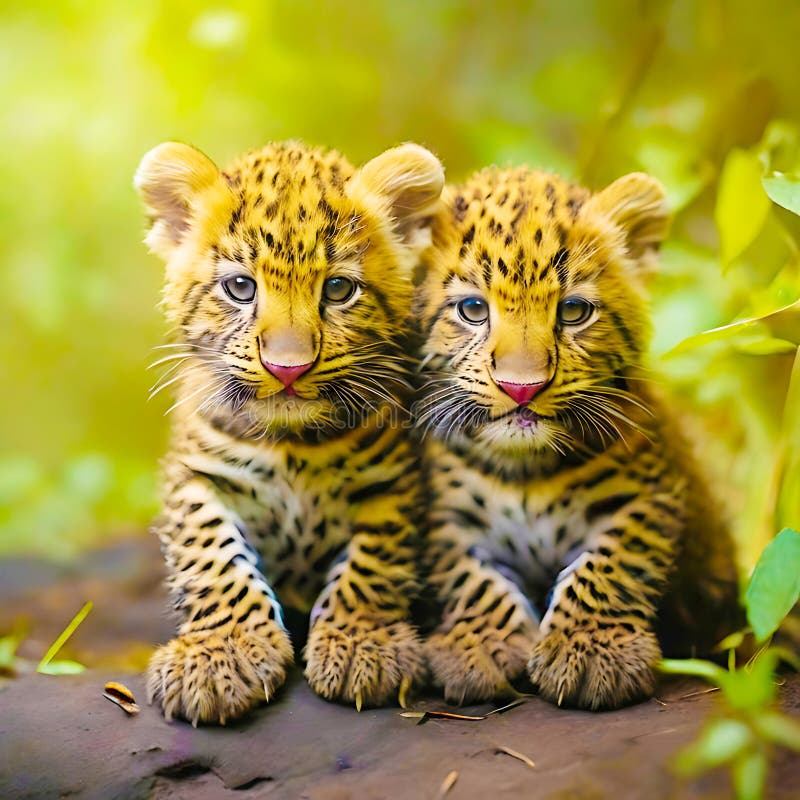 Wild Leopard Cubs in Jungle. Generative AI Stock Illustration ...