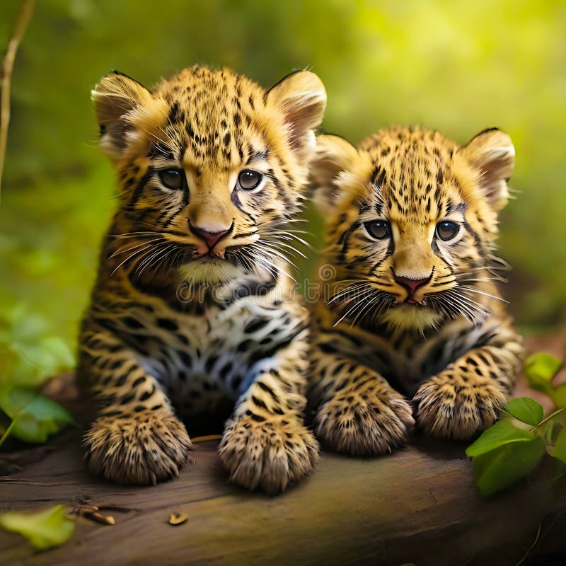 Wild Leopard Cubs in Jungle. Generative AI Stock Illustration ...