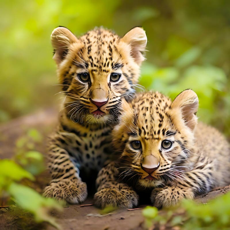 Wild Leopard Cubs in Jungle. Generative AI Stock Illustration ...