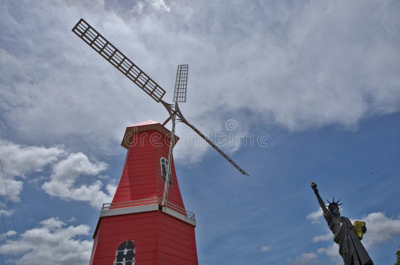 Beautiful Wind Mill with Freedom Monument Stock Photo - Image of ...