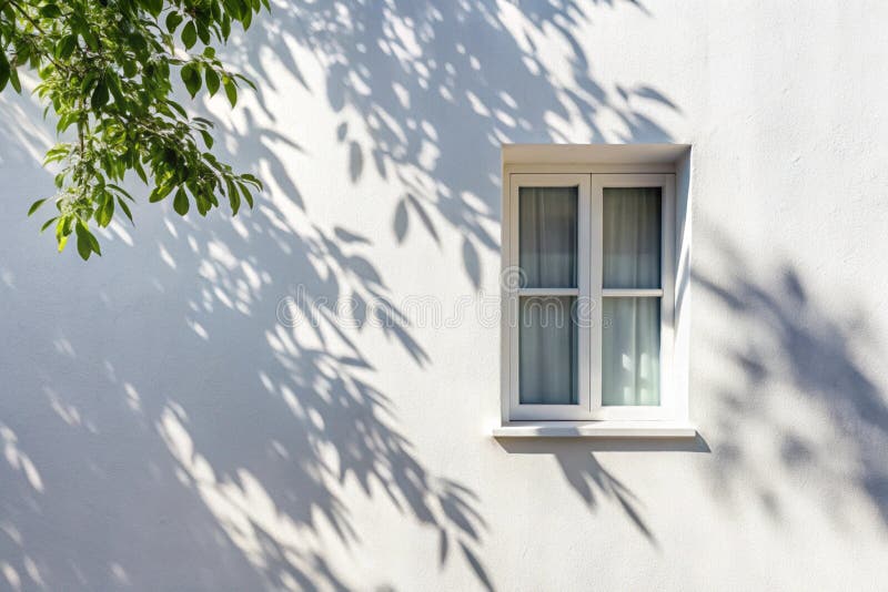 Beautiful Window Shadow with Tree Leaves on White Wall Stock ...