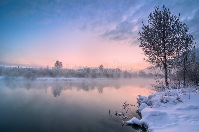Beautiful winter dawn stock image. Image of sunshine - 138034815