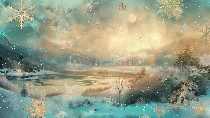 Beautiful Winter Evening with Snow Falling on a Peaceful Lake and ...