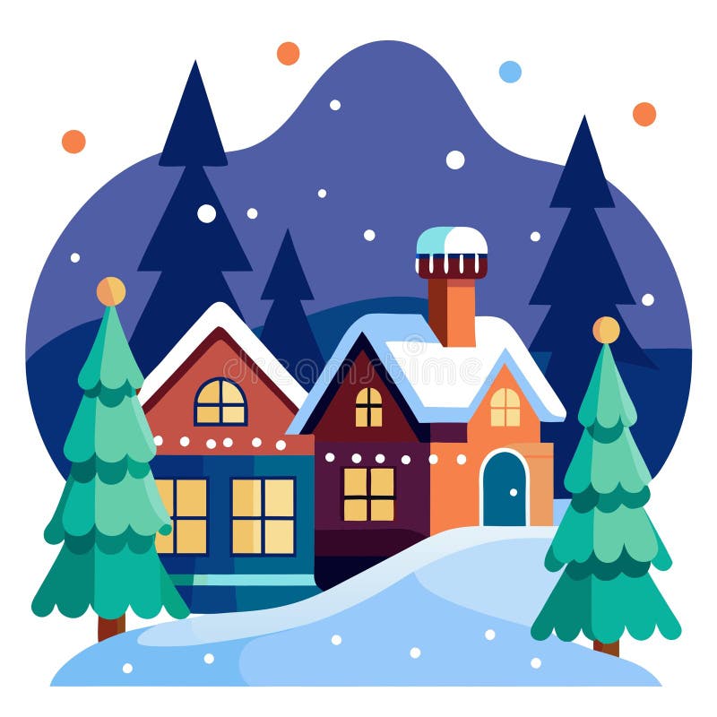 Beautiful Winter Homes with Snow. Christmas Lights Stock Vector ...