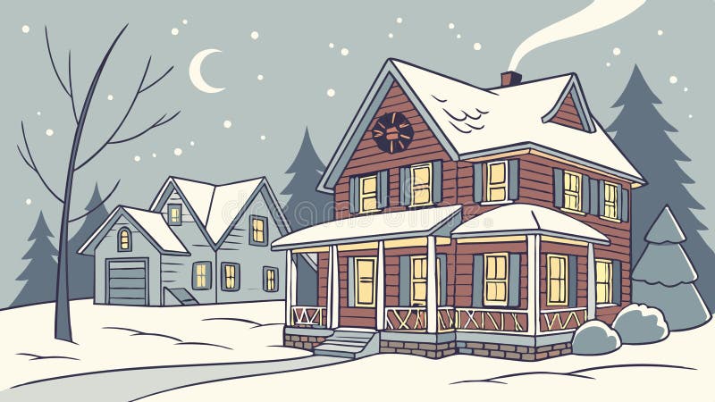 Beautiful Winter Homes with Snow. Christmas Lights Stock Vector ...