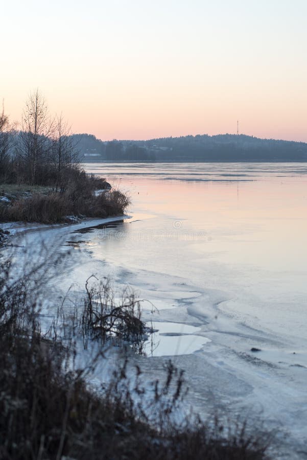 Beautiful Winter Landscape with Frozen Lake Stock Photo - Image of ...