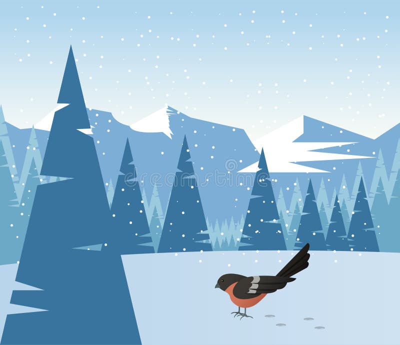 Beautiful Winter Landscape Scene with Bird and Forest Stock Vector ...