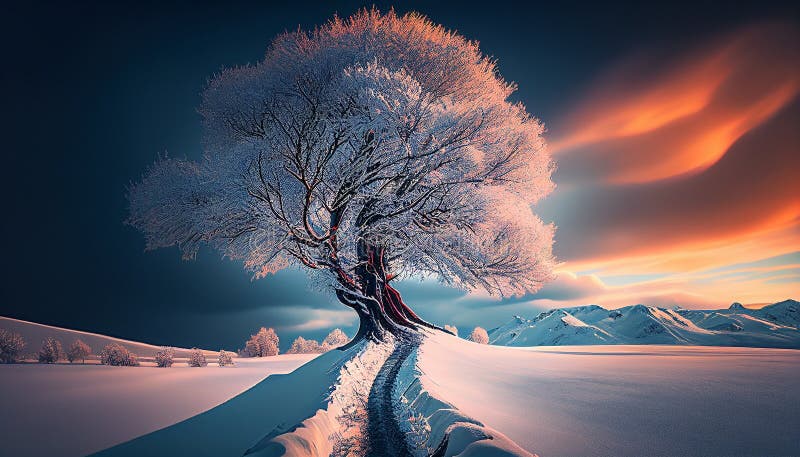 Beautiful Winter Landscape with Snow in a Lonely Tree . AI Generated ...