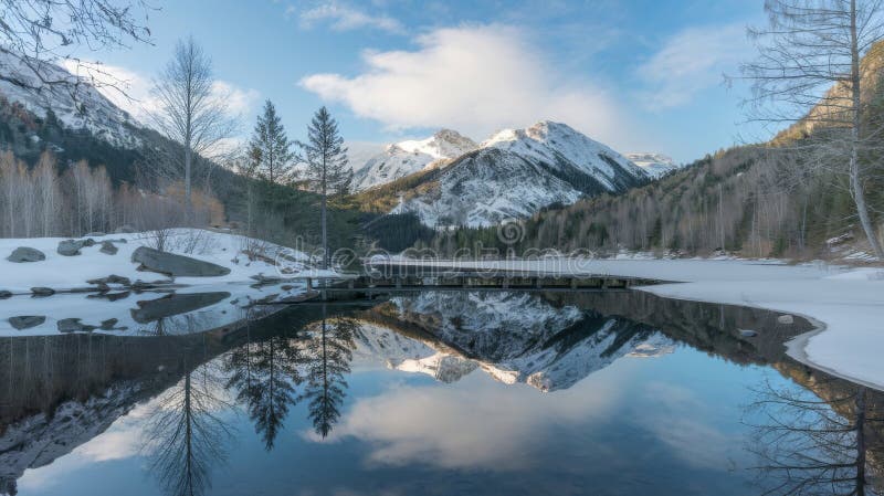 Beautiful Winter Landscape with Stunning Water Reflection Stock ...