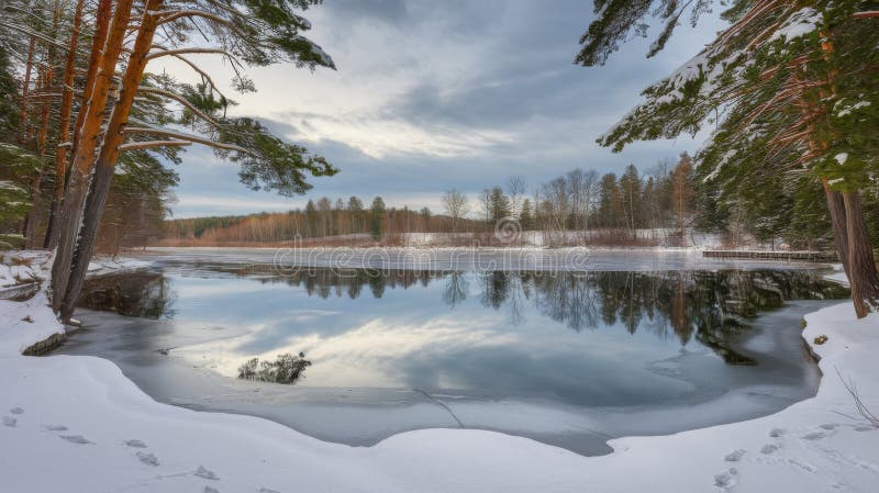 Beautiful Winter Landscape with Stunning Water Reflection Stock ...