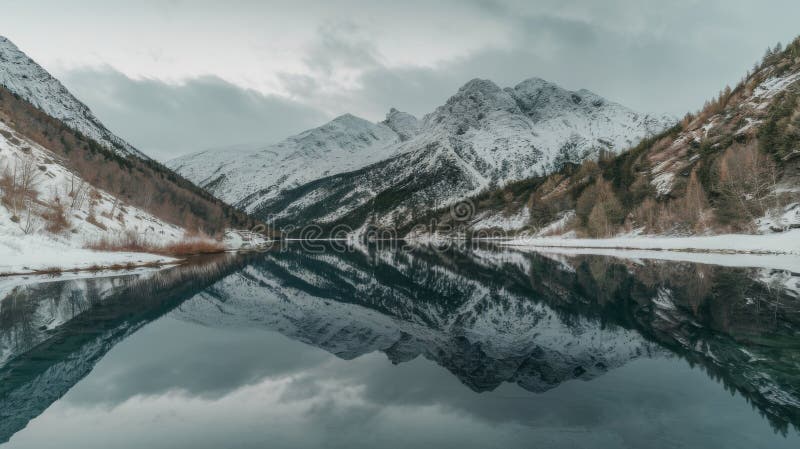 Beautiful Winter Landscape with Stunning Water Reflection Stock ...
