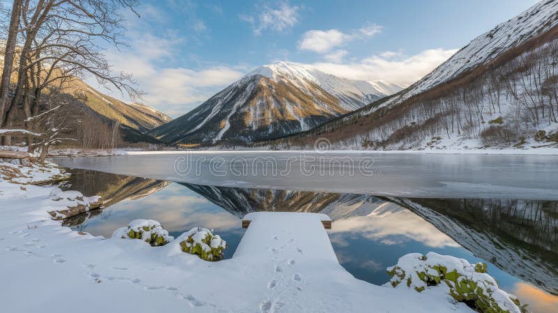 Beautiful Winter Landscape with Stunning Water Reflection Stock ...