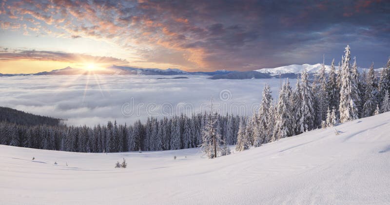 Beautiful Winter Mountains in Morning Mist Stock Photo - Image of ...