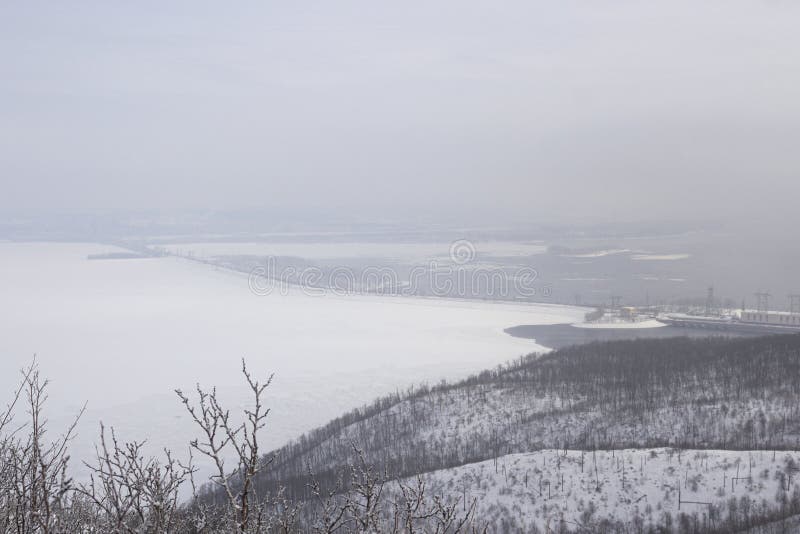 Beautiful Winter Mountains. View on the Town and River. Zhiguli ...