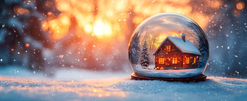 Beautiful Winter Scene in a Snow Globe at Sunset Stock Image - Image of ...