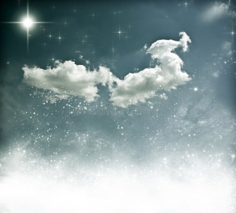 Beautiful Winter Sky with Stars and Snowflakes Stock Photo - Image of ...
